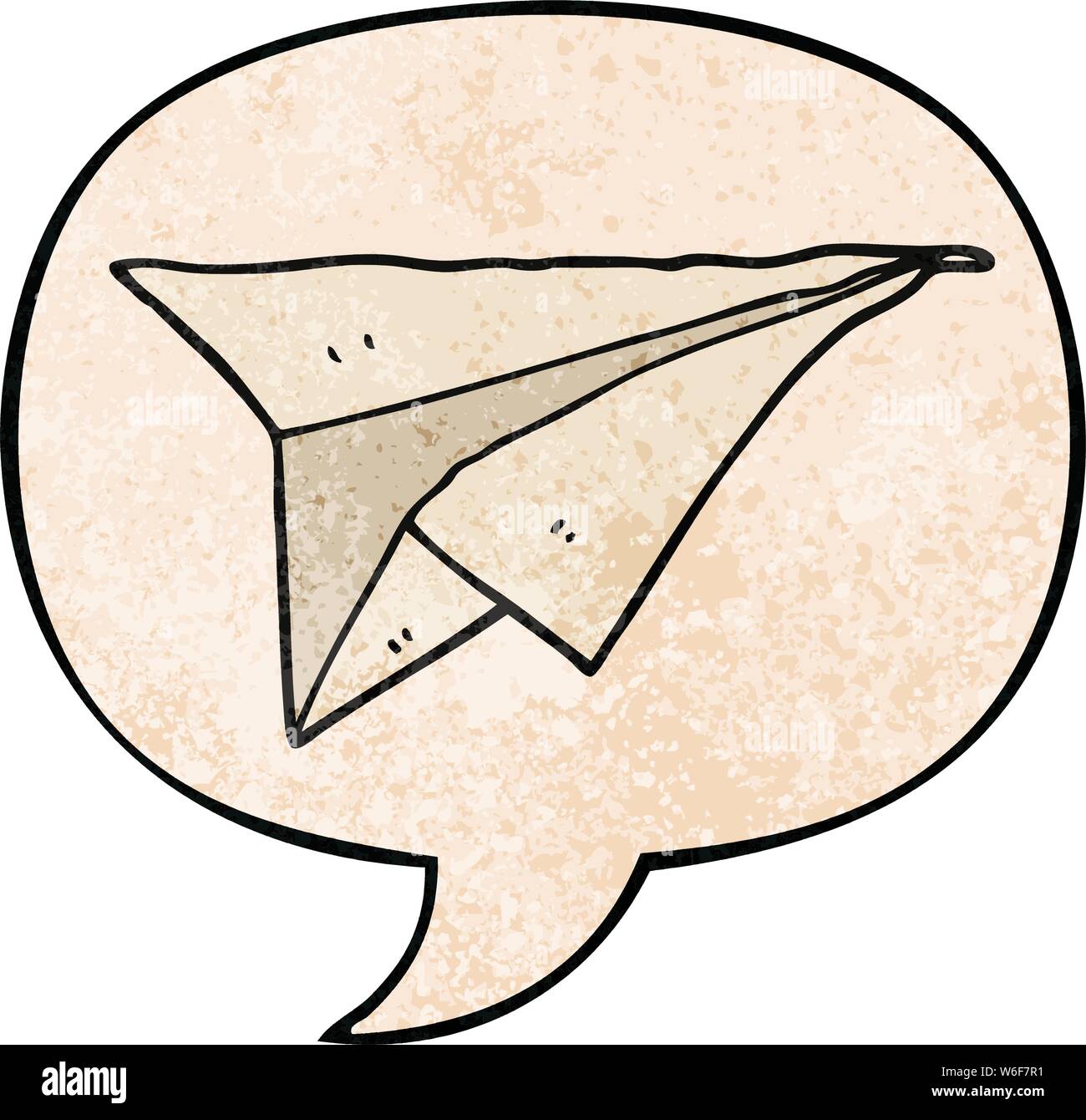 cartoon paper airplane with speech bubble in retro texture style Stock ...