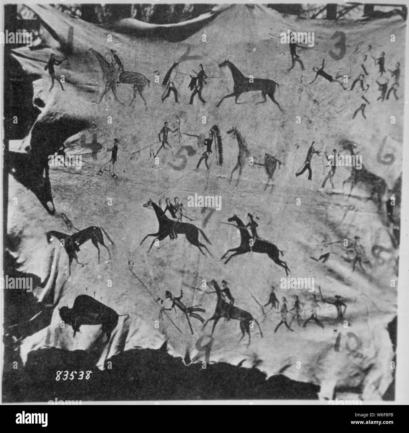 Animal skin with pictorial history of Shoshoni chief Wahakie's combats ...