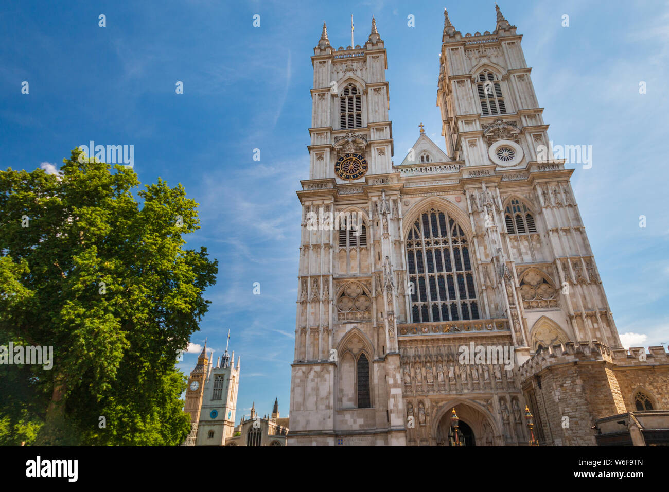 Western facade, main entrance and towers of Westminster Abbey, London ...