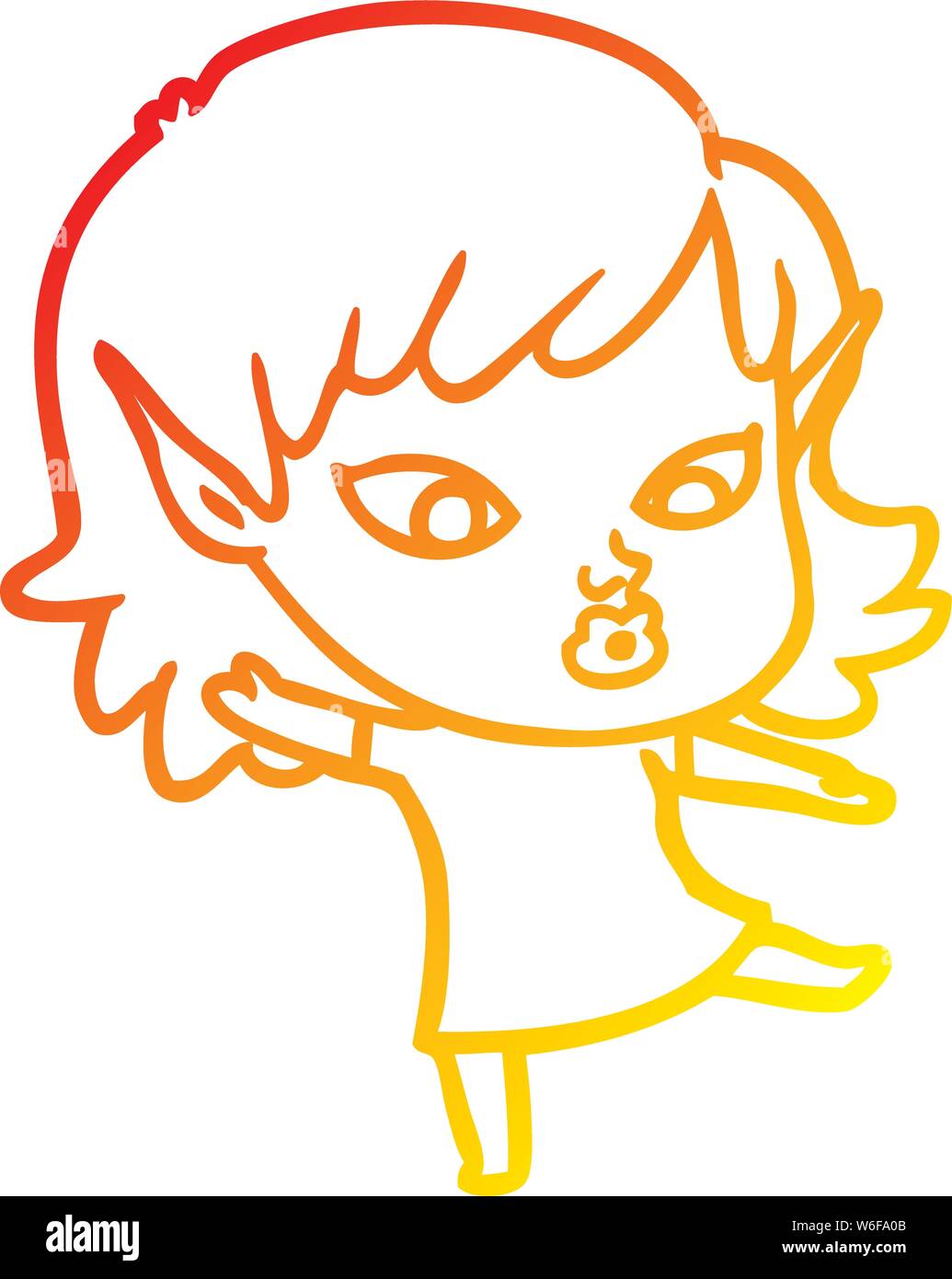 warm gradient line drawing of a pretty cartoon elf girl Stock Vector ...
