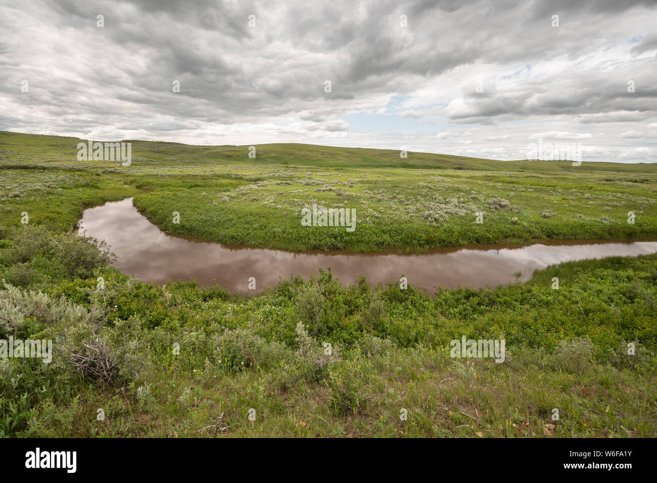Meandering stream in Grasslands National Park, in southern Saskatchewan ...