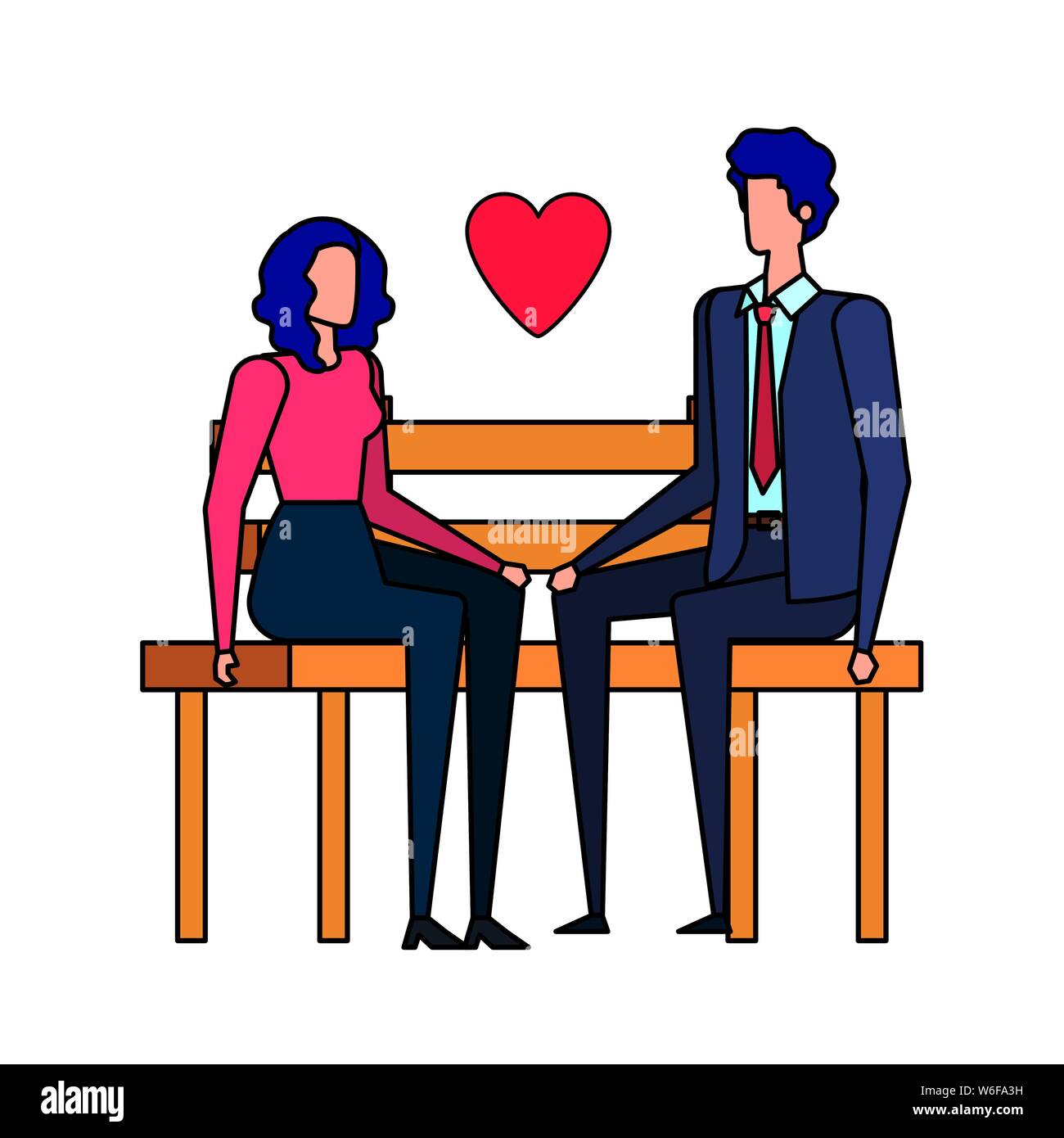 business couple lovers seated in the park chair with heart Stock Vector ...