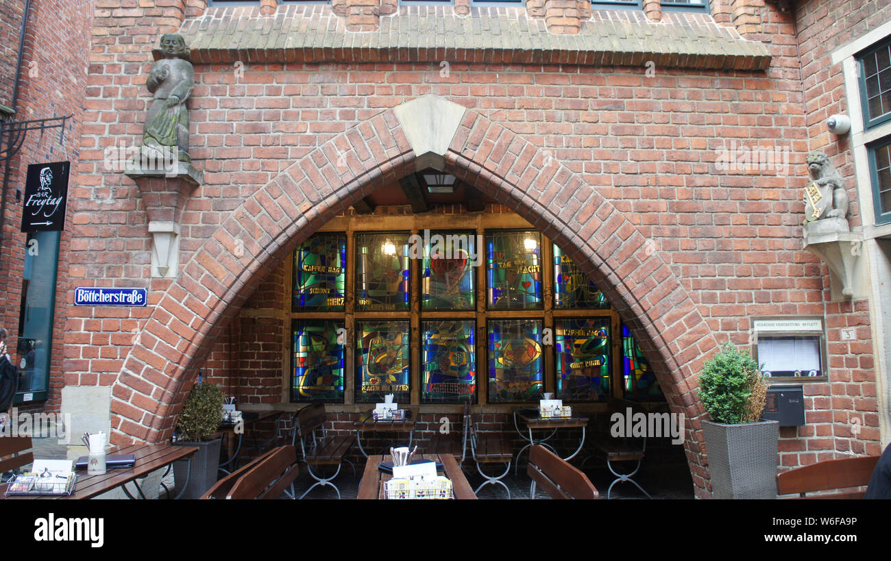 Bremen, Germany - Street cafe, beautiful red brick house on ...