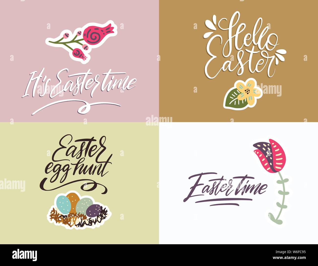 Handdrawn Easter cards with cute illustrations. Handwritten lettering ...
