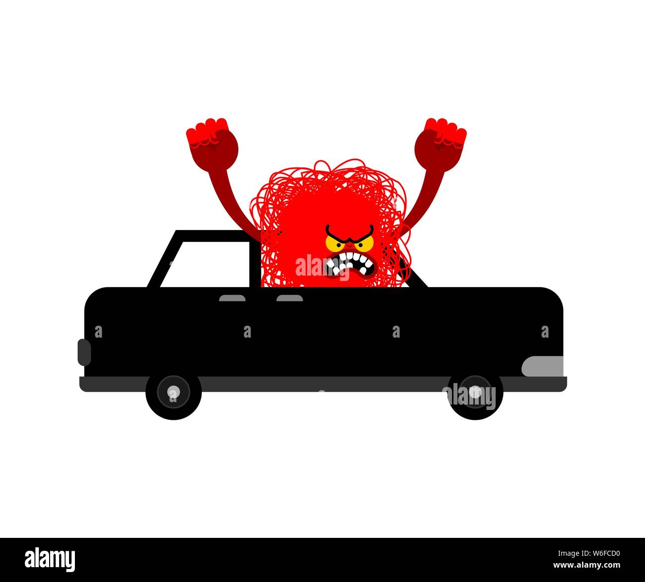 Hatred Black monster in car. Angry driver Hater. Vector illustration ...