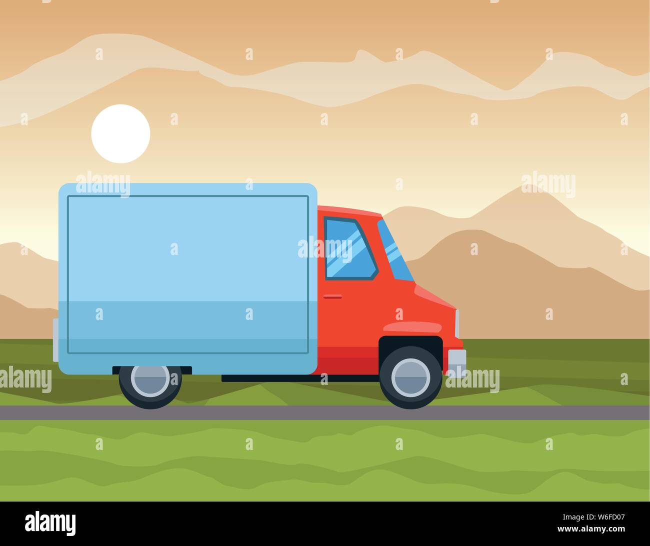 Cargo truck riding on the highway cartoon Stock Vector Image & Art - Alamy