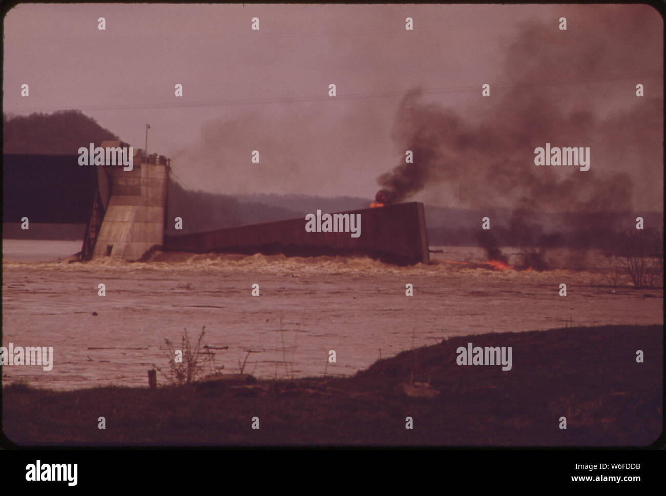 BURNING BARGE ON THE OHIO RIVER Stock Photo - Alamy