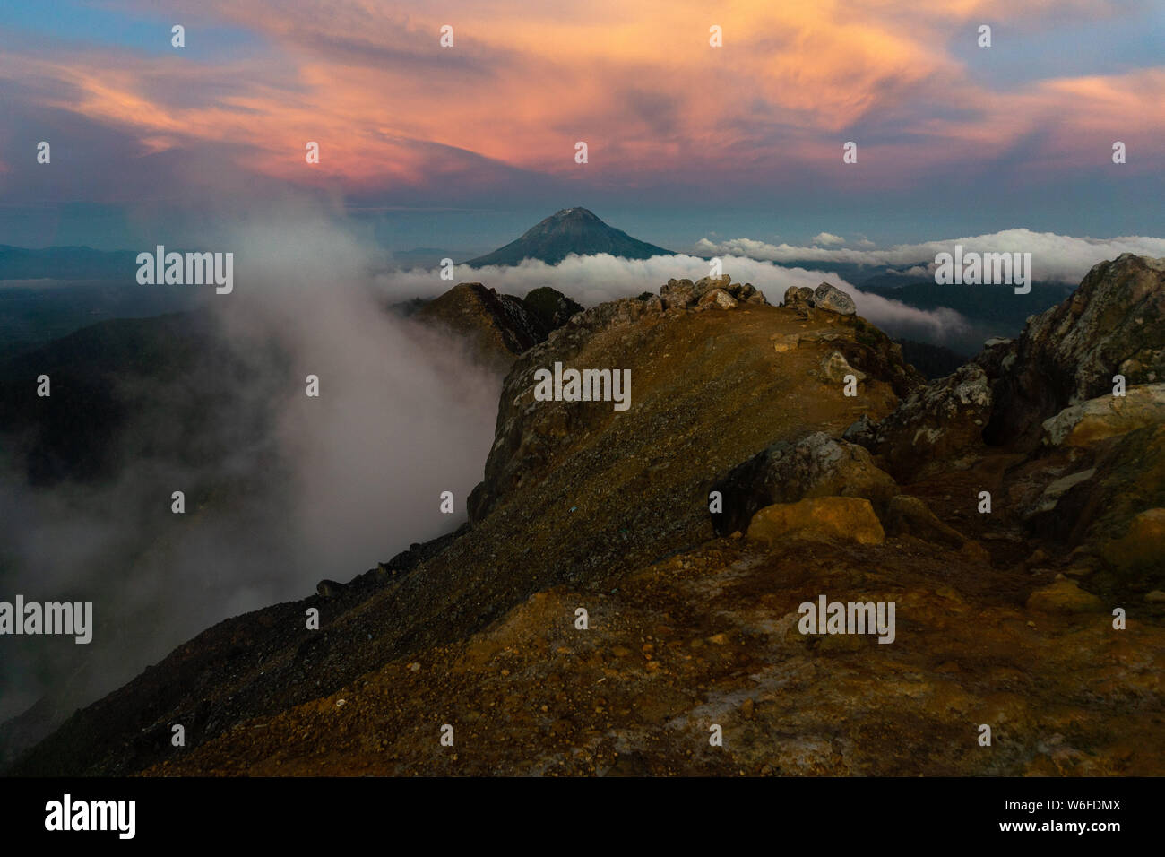 Hiking on mountain during sunrise. Mount Sibayak in Berastagi, North ...