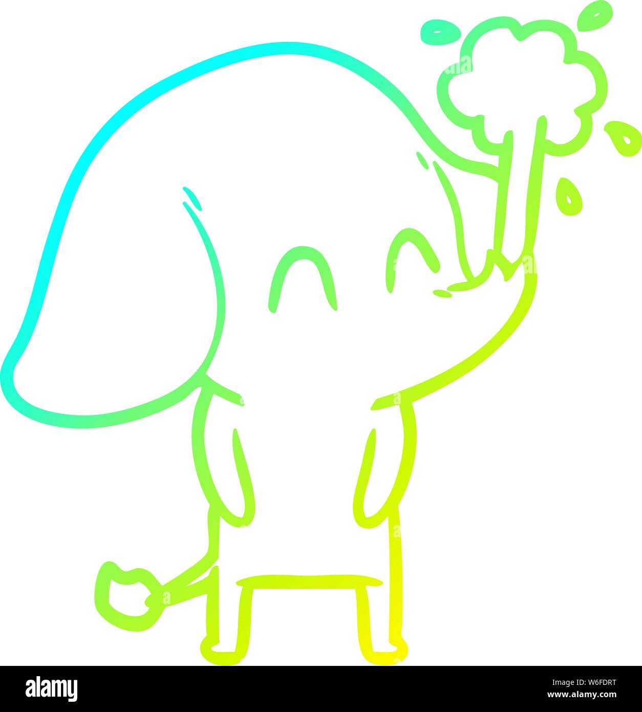 cold gradient line drawing of a cute cartoon elephant spouting water ...