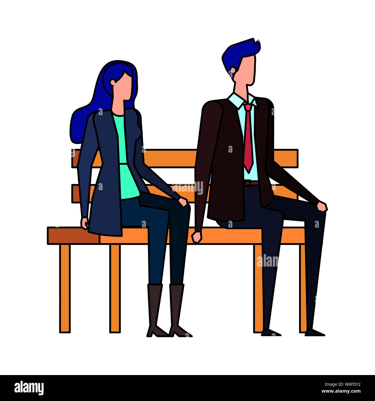 elegant business couple seated in the park chair Stock Vector Image ...