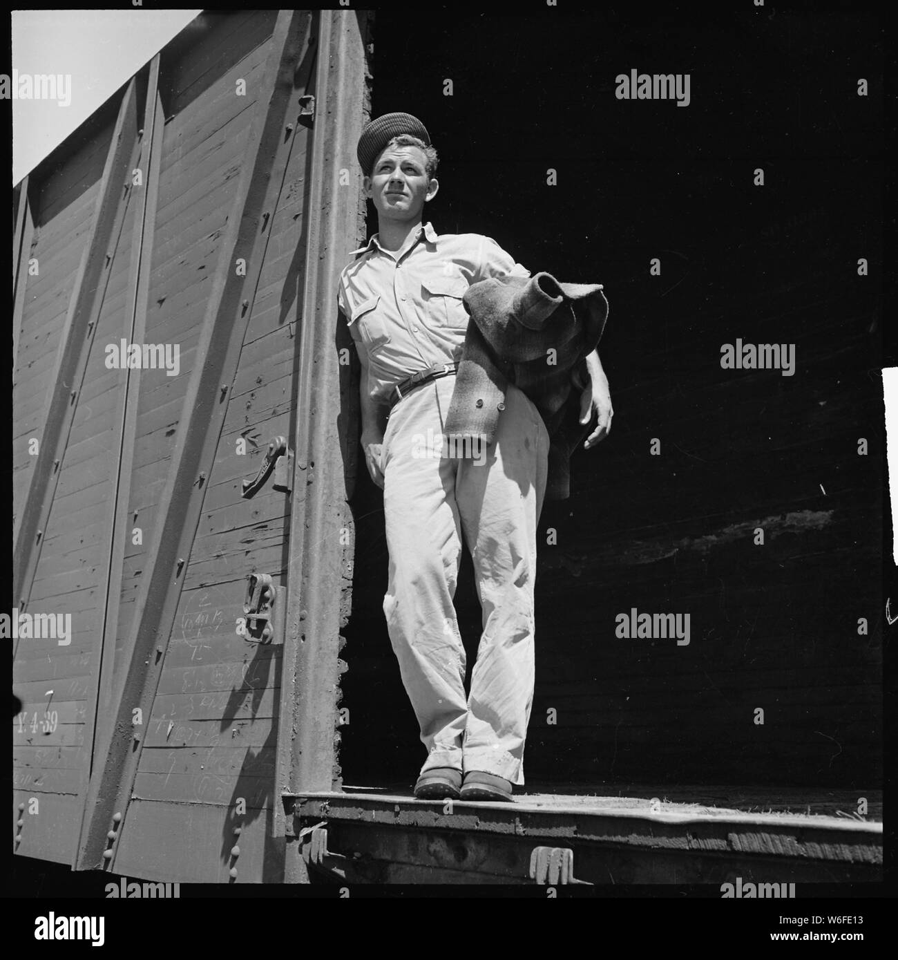 Bakersfield, California. On the Freights. [A young hitch-hiker on the ...
