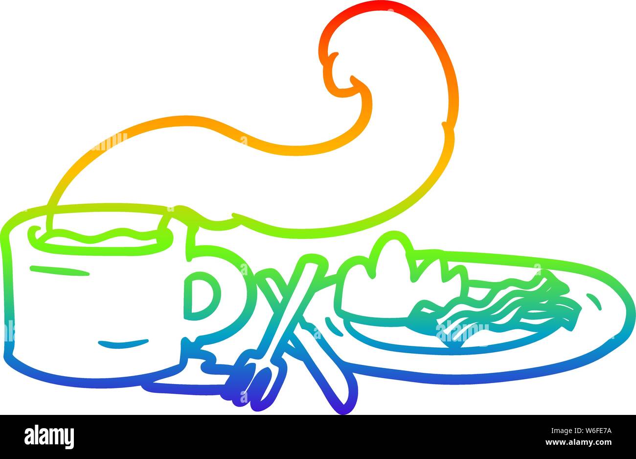 rainbow gradient line drawing of a breakfast of coffee and bacon Stock ...