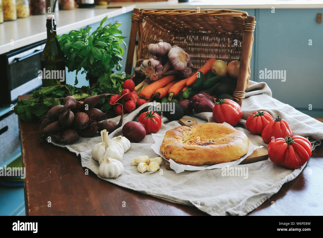 Homemade bread and vegetables Stock Photo - Alamy