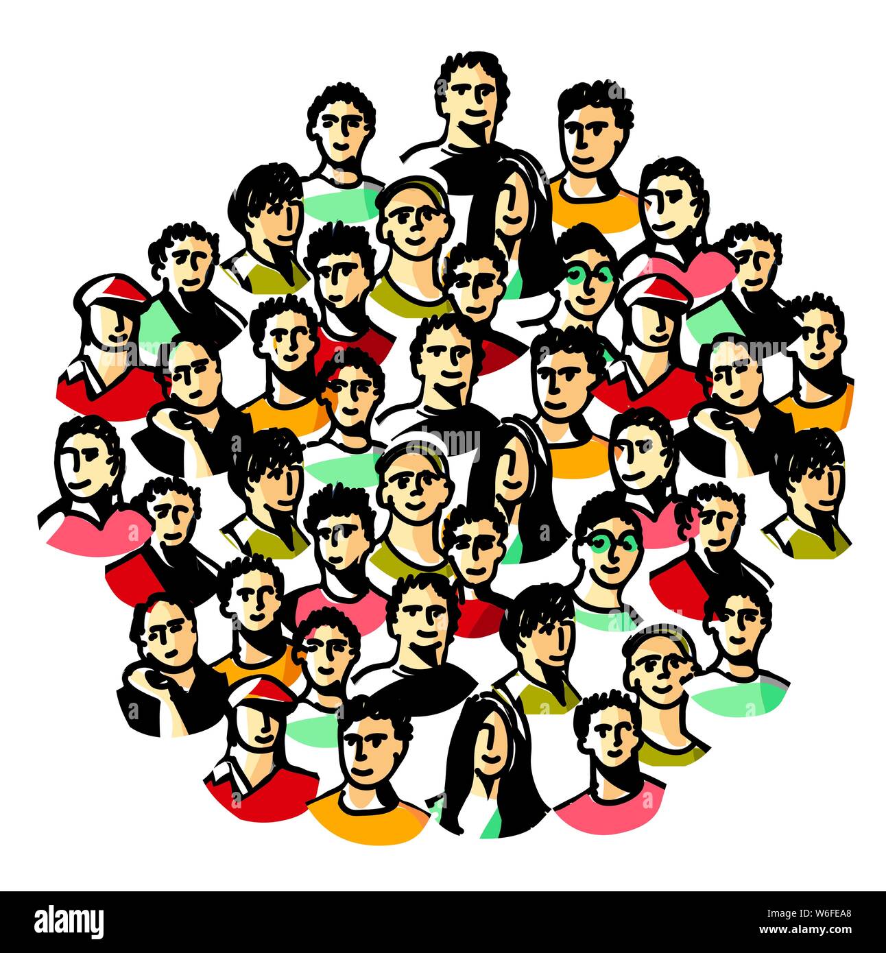 Doodles happy big group people isolated on white Stock Vector Image ...