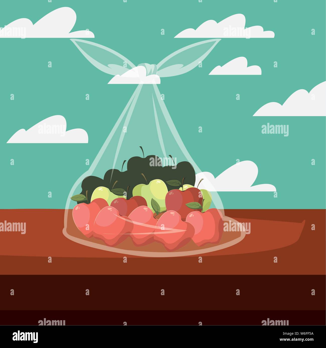 fresh fruit apples in bag plastic vector illustration Stock Vector ...