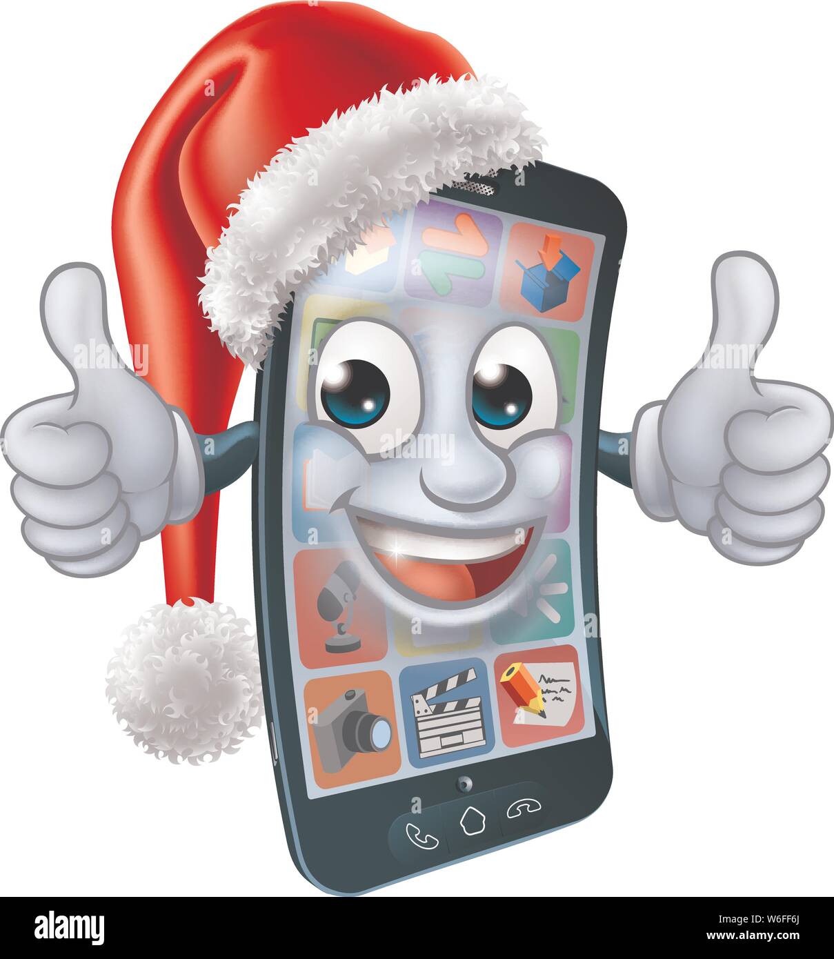 Christmas Cell Mobile Phone Cartoon in Santa Hat Stock Vector Image ...