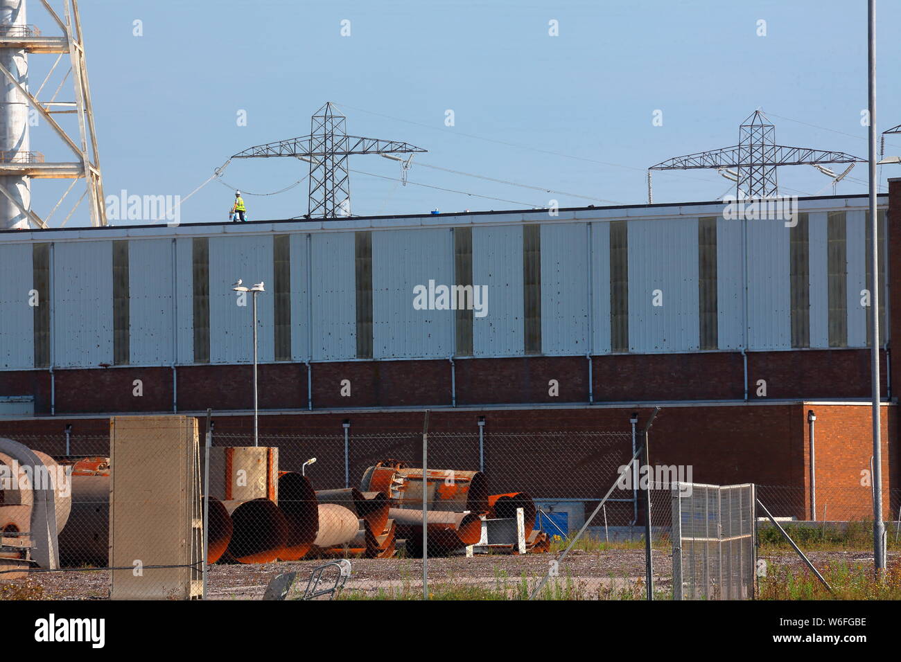 The roof of the vast Aberthaw coal fired power station on the Welsh ...