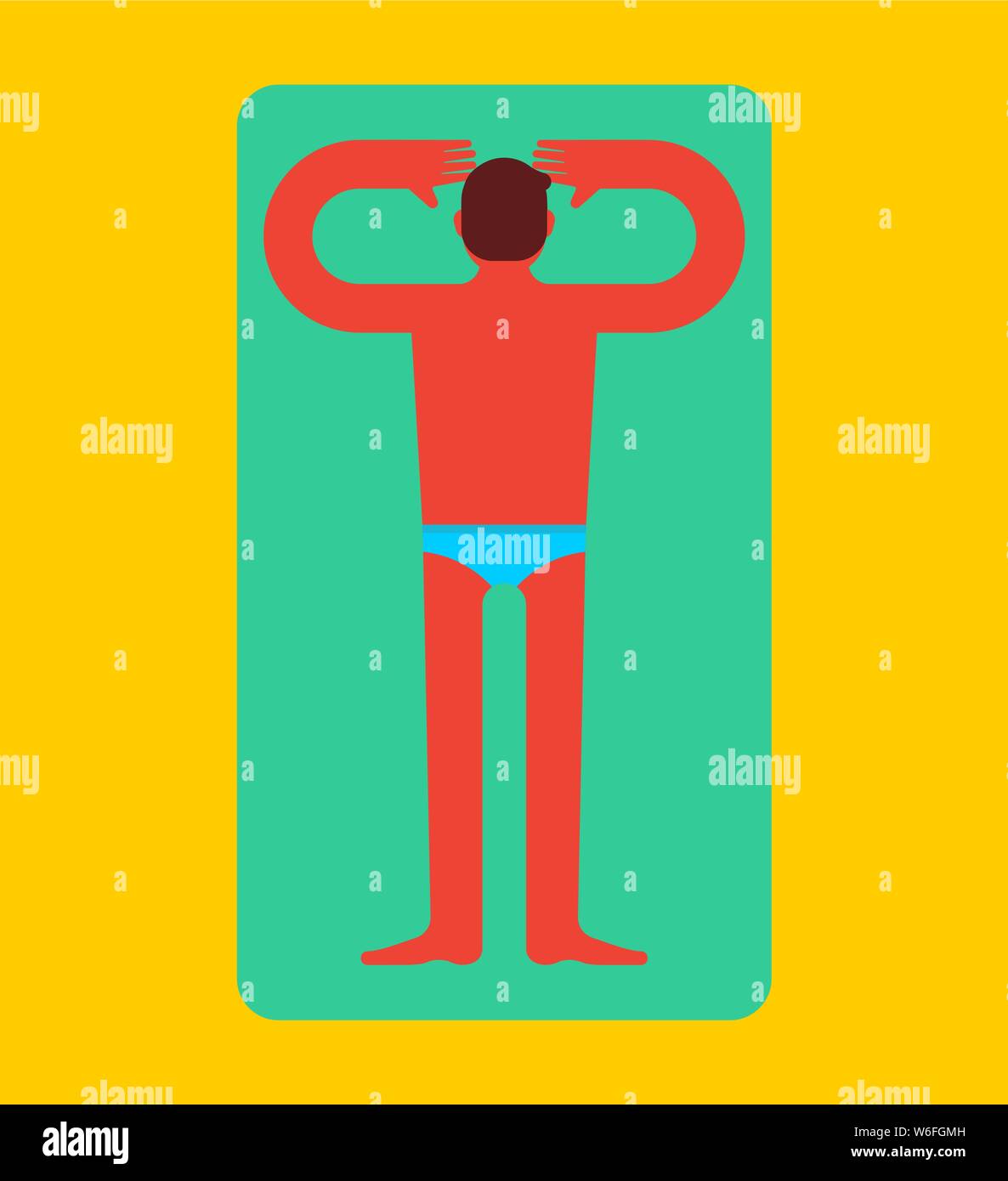 Guy is lying and sunbathing. Man on beach tanning. Summer rest Stock ...