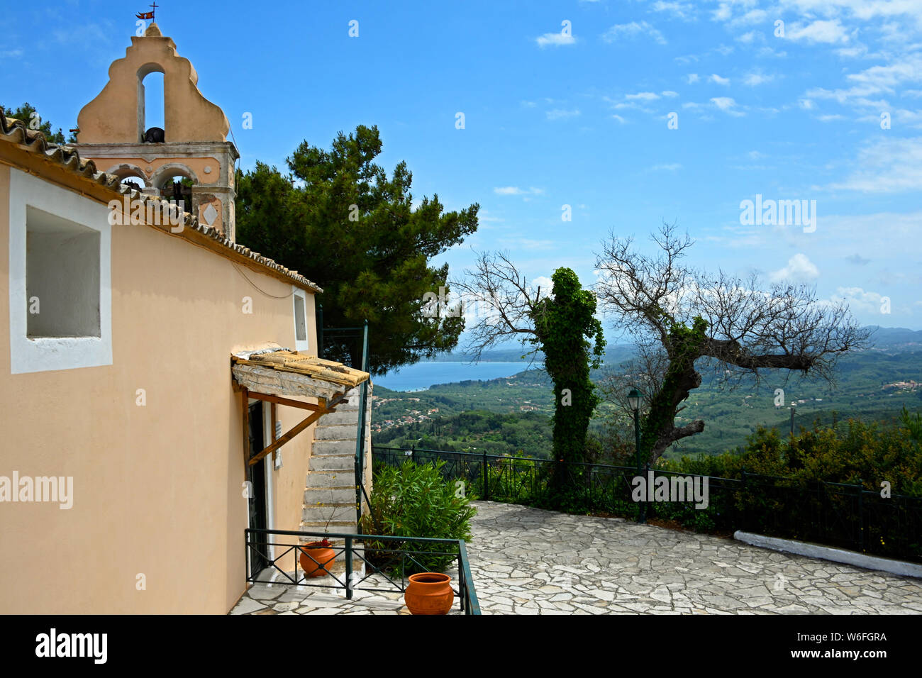 Hilltop church, village of Chlomos, Corfu, Greece Stock Photo - Alamy