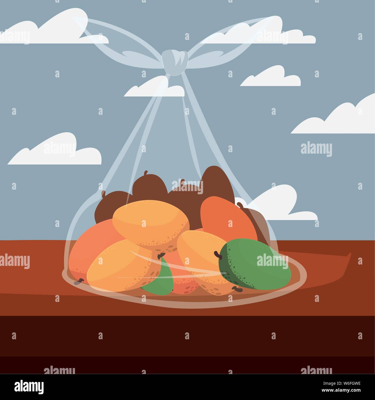 fresh fruit mangoes in bag plastic vector illustration Stock Vector ...