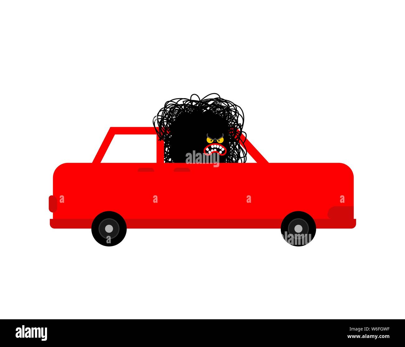 Angry driver Hater. Hatred Black monster in car. Vector illustration ...