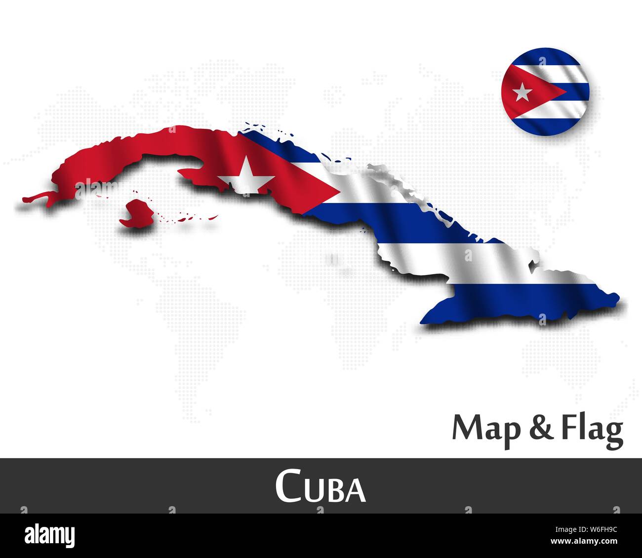 Cuba map and flag . Waving textile design . Dot world map background ...