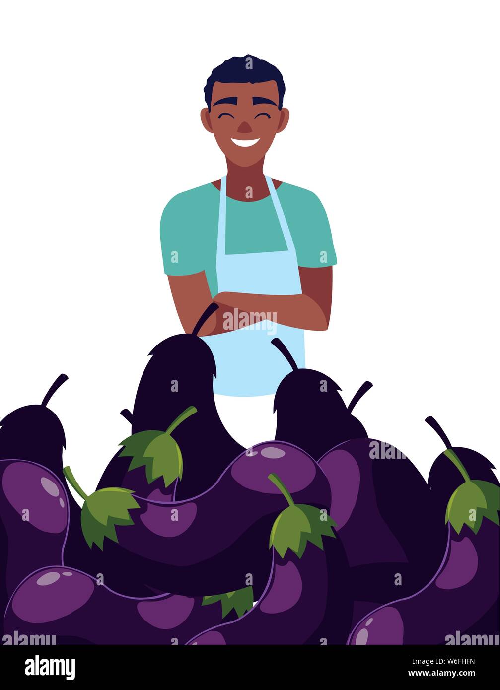 seller man farm products harvest eggplant vector illustration Stock ...