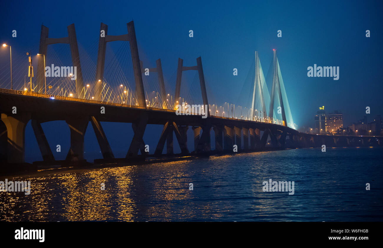 The image of Worli bandra sealink bridge at night in Mumbai, India ...