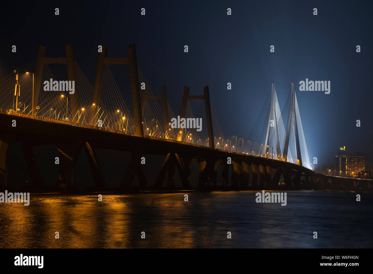 The image of Worli bandra sealink bridge at night in Mumbai, India ...