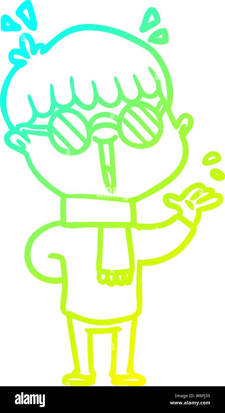 cold gradient line drawing of a cartoon boy wearing spectacles Stock ...