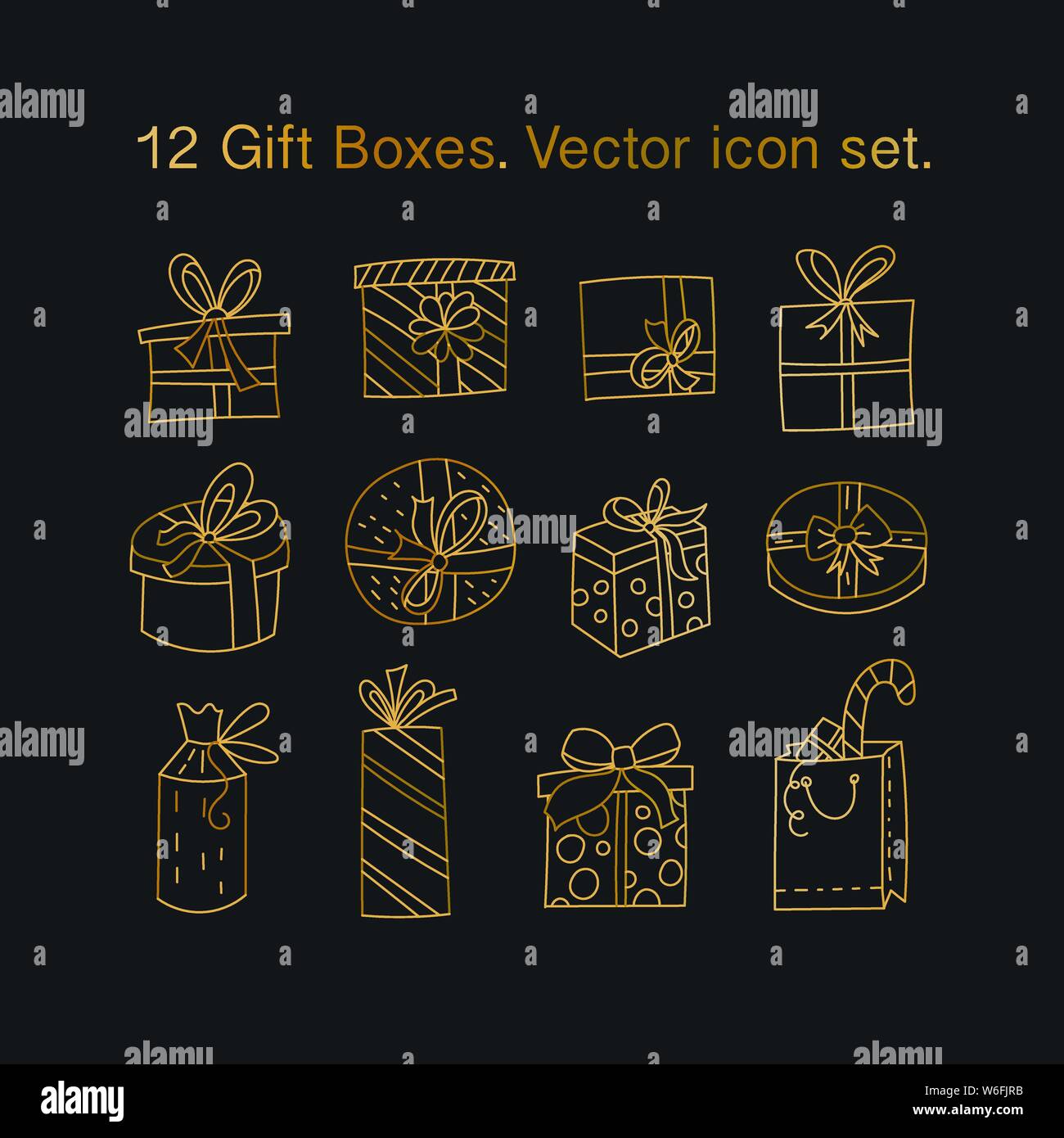 Simple Set of Outline Vector Thin Line Icons. Gift boxes with ribbons ...