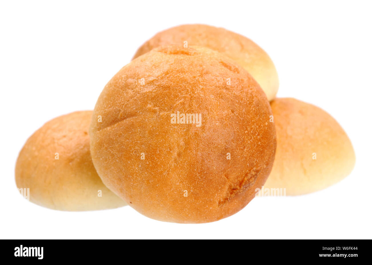 four round breads isolated on white background Stock Photo - Alamy