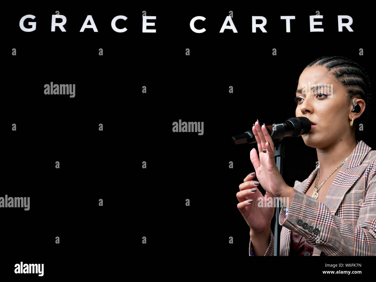 Grace Carter performing on stage at the 2019 Liverpool International ...