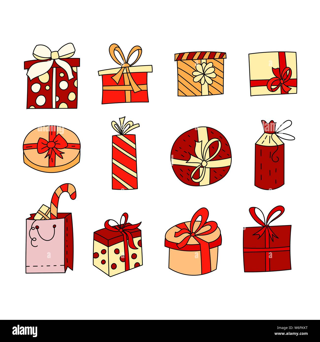 Simple Set of Gifts Vector Thin Line Icons. Gift boxes with ribbons in ...