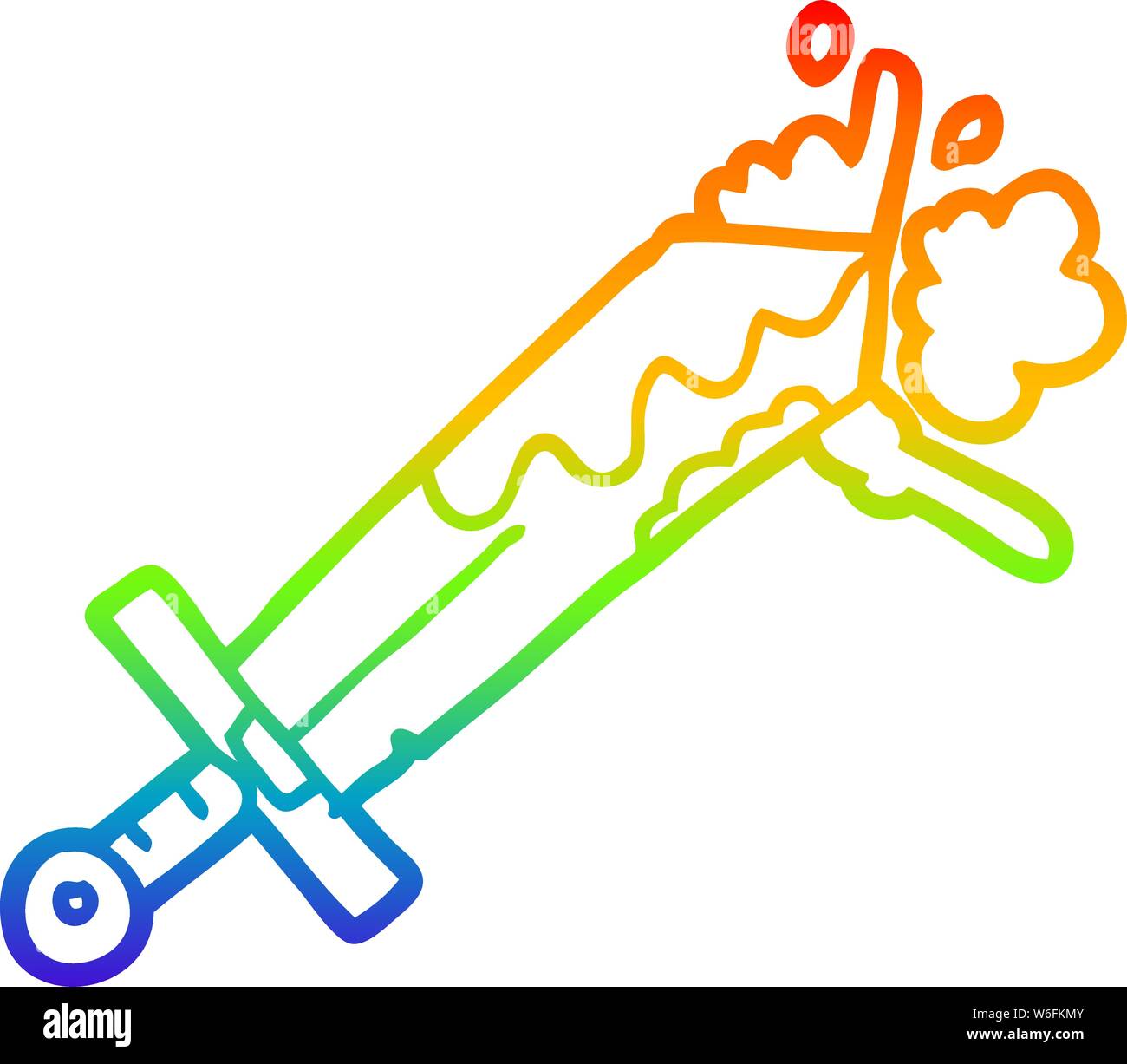 rainbow gradient line drawing of a bloody cartoon sword Stock Vector ...