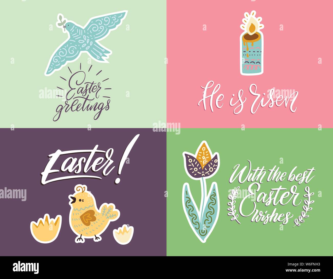 Handdrawn Easter cards with cute illustrations. Handwritten lettering ...
