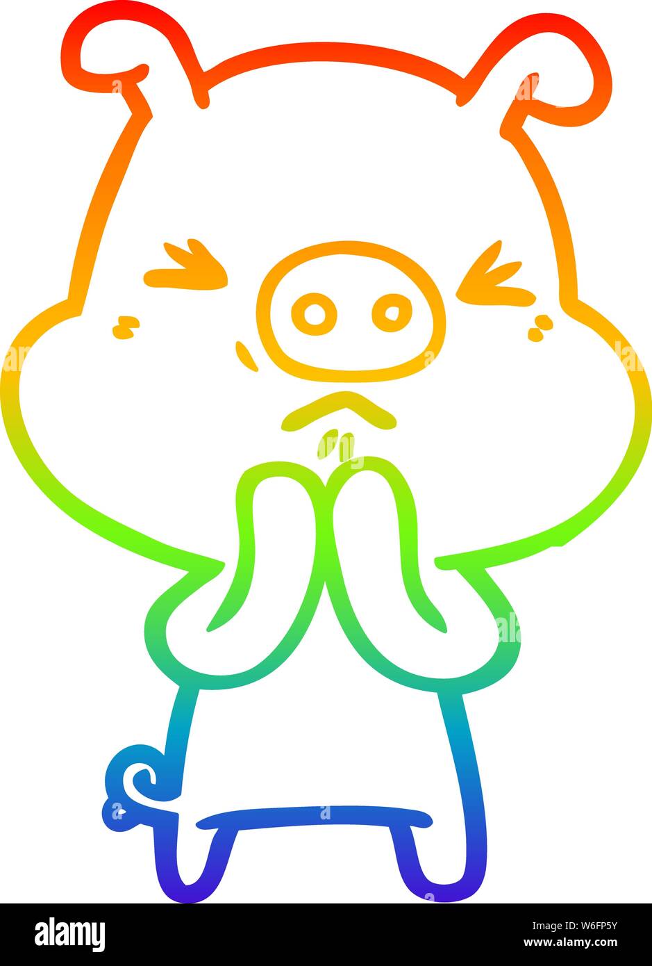 rainbow gradient line drawing of a cartoon grumpy pig Stock Vector ...