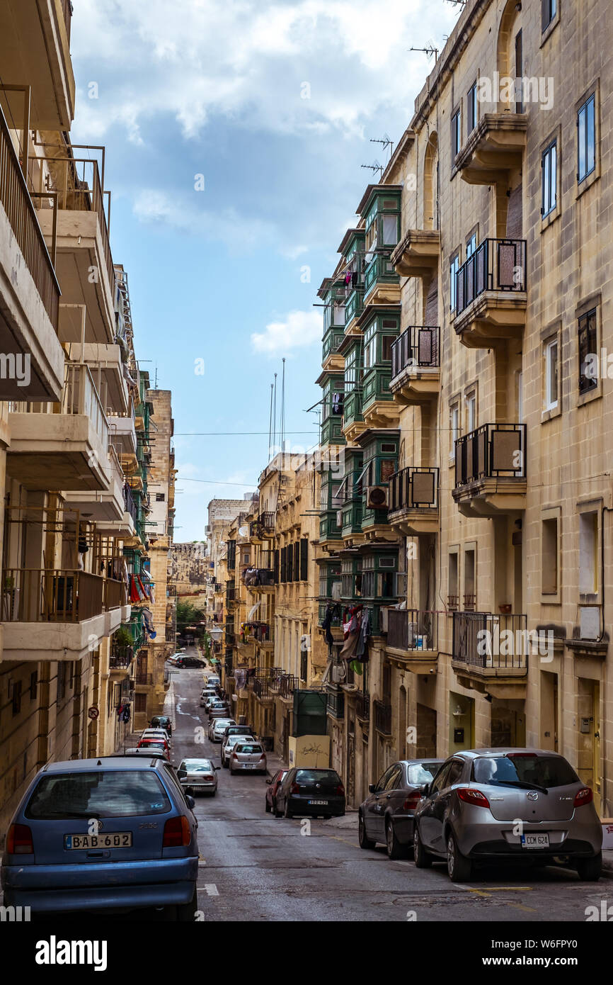 Valletta Malta, July 16 2019. Traditional architecture in Valletta Old ...