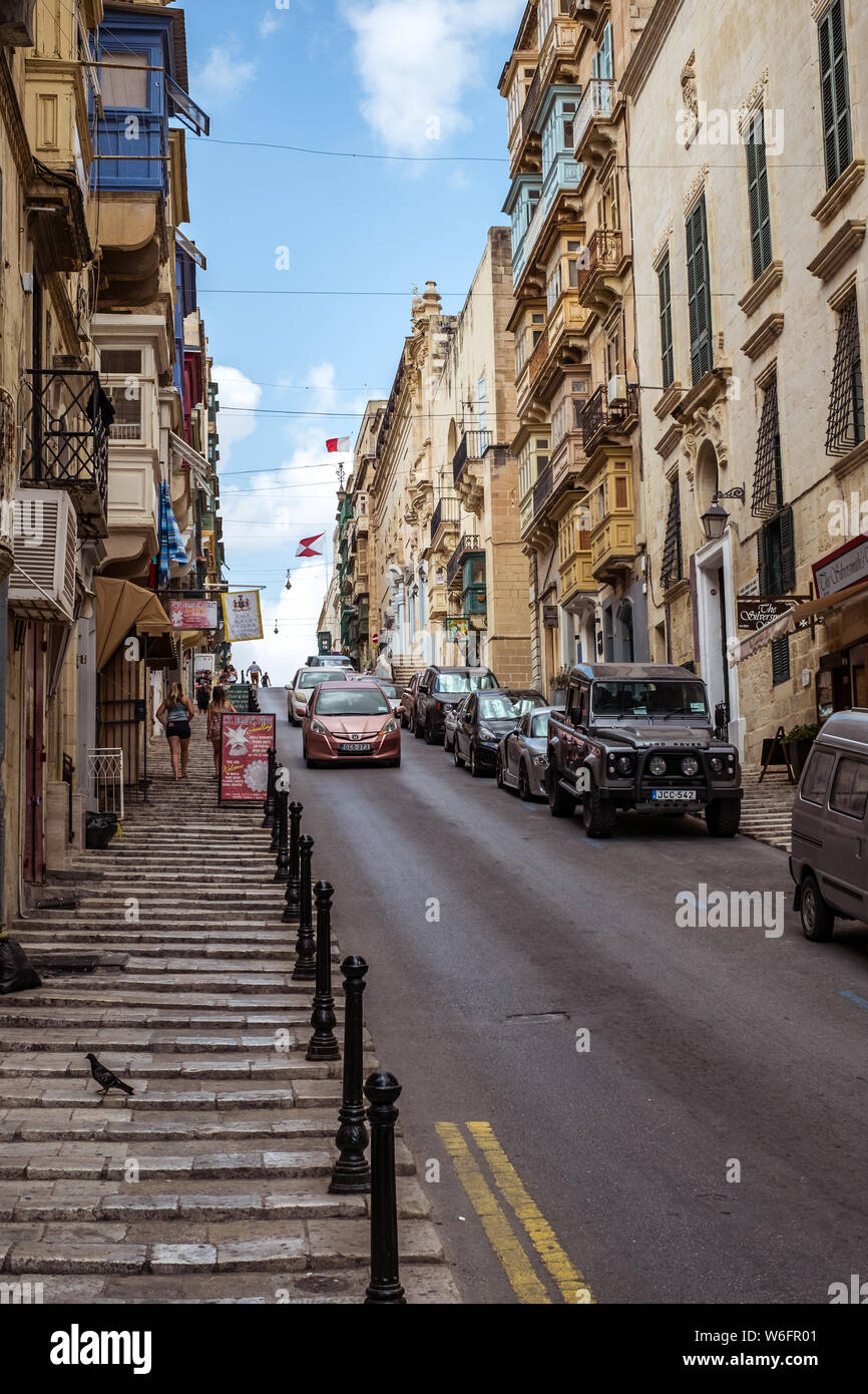 Valletta Malta, July 16 2019. Traditional architecture in Valletta Old ...