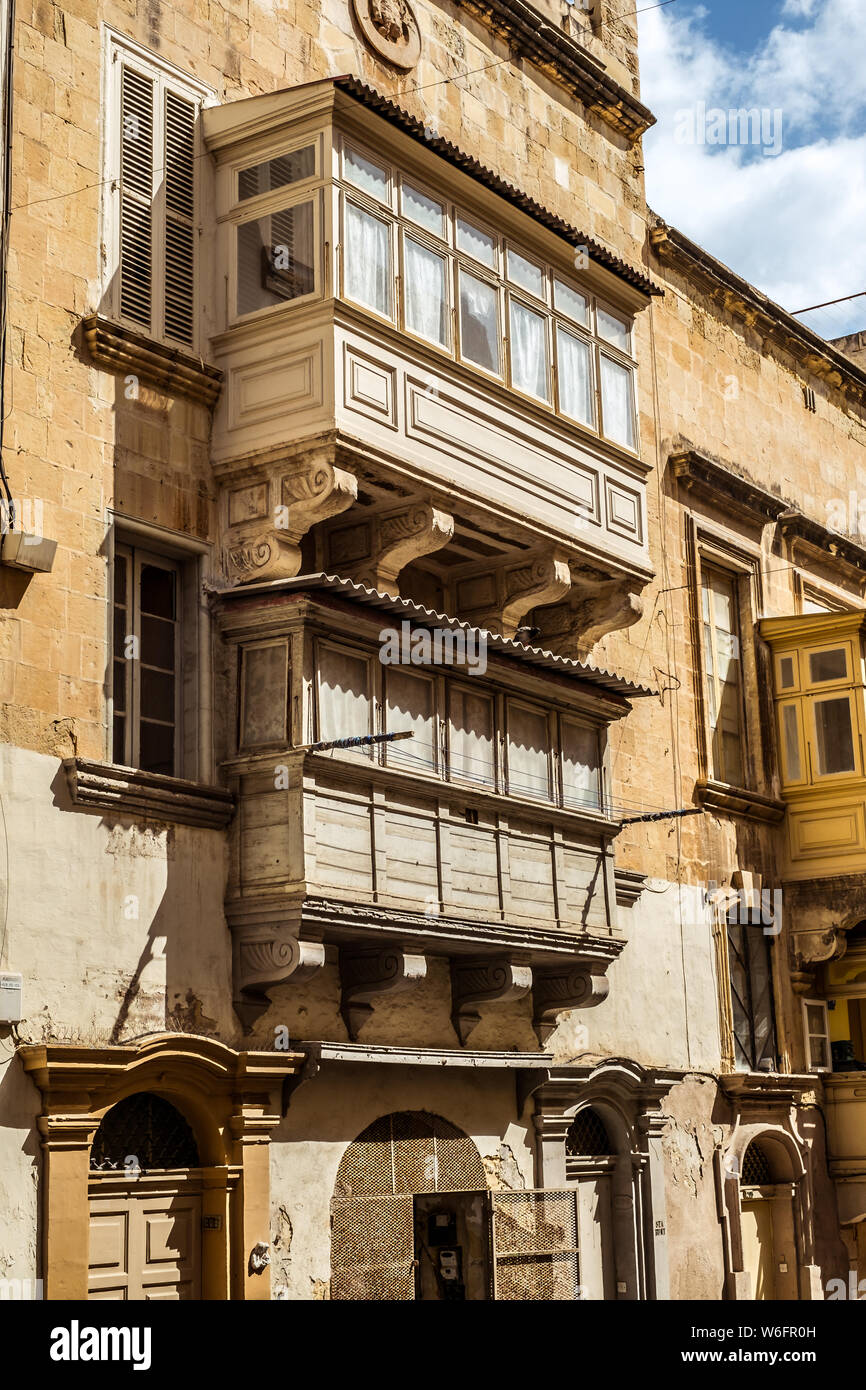 Valletta Malta, July 16 2019. Traditional architecture in Valletta Old ...