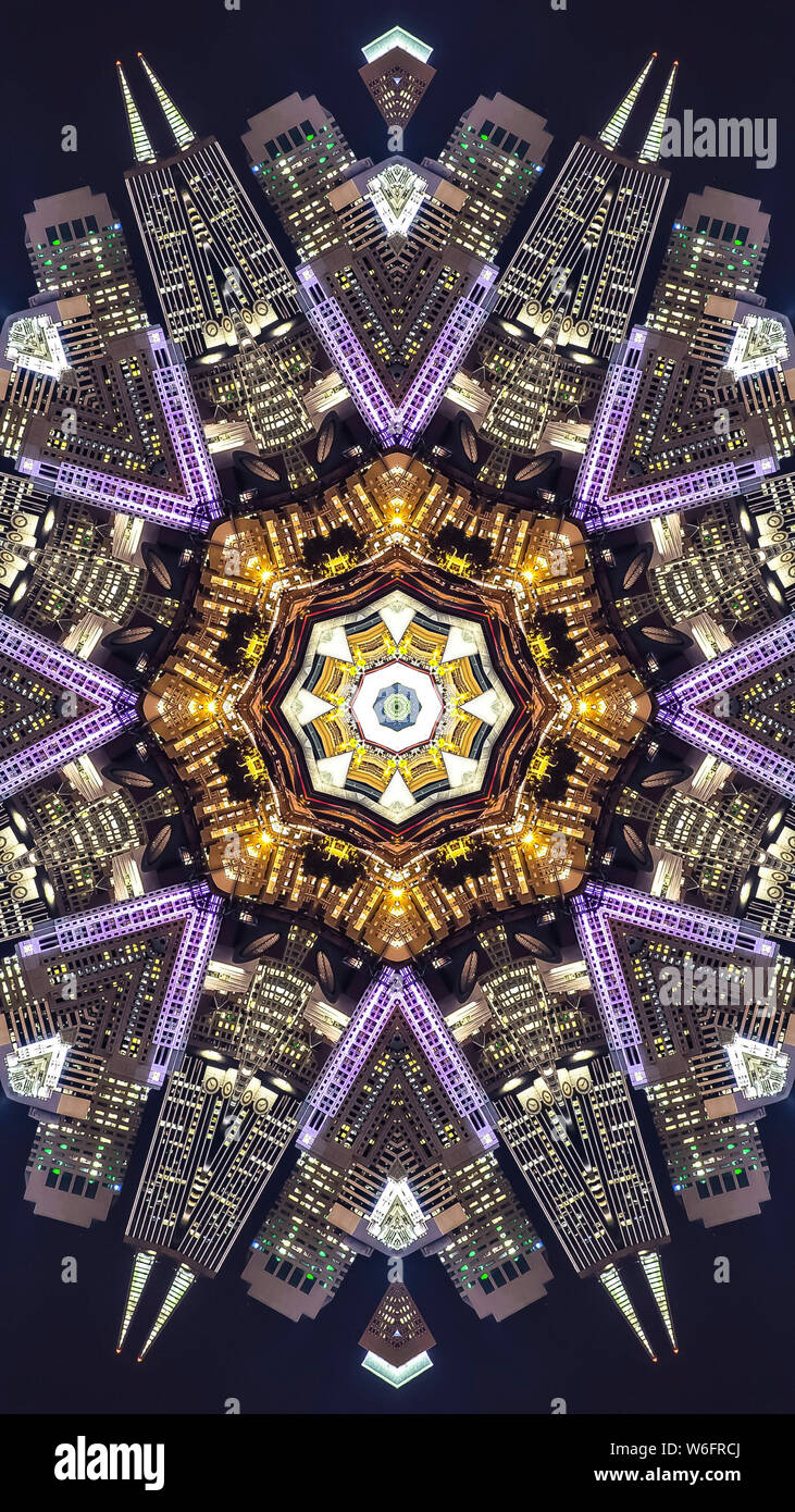 Vertical frame San Francisco into a city night skyline pattern Stock ...