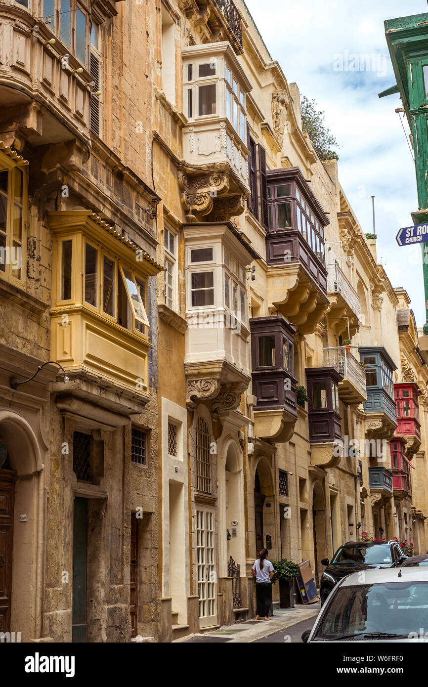 Valletta Malta, July 16 2019. Traditional architecture in Valletta Old ...