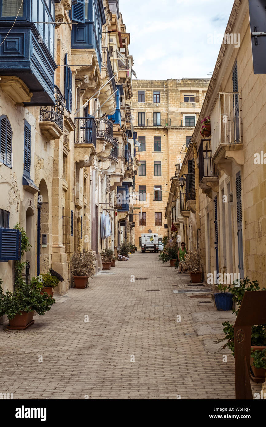 Valletta Malta, July 16 2019. Traditional architecture in Valletta Old ...