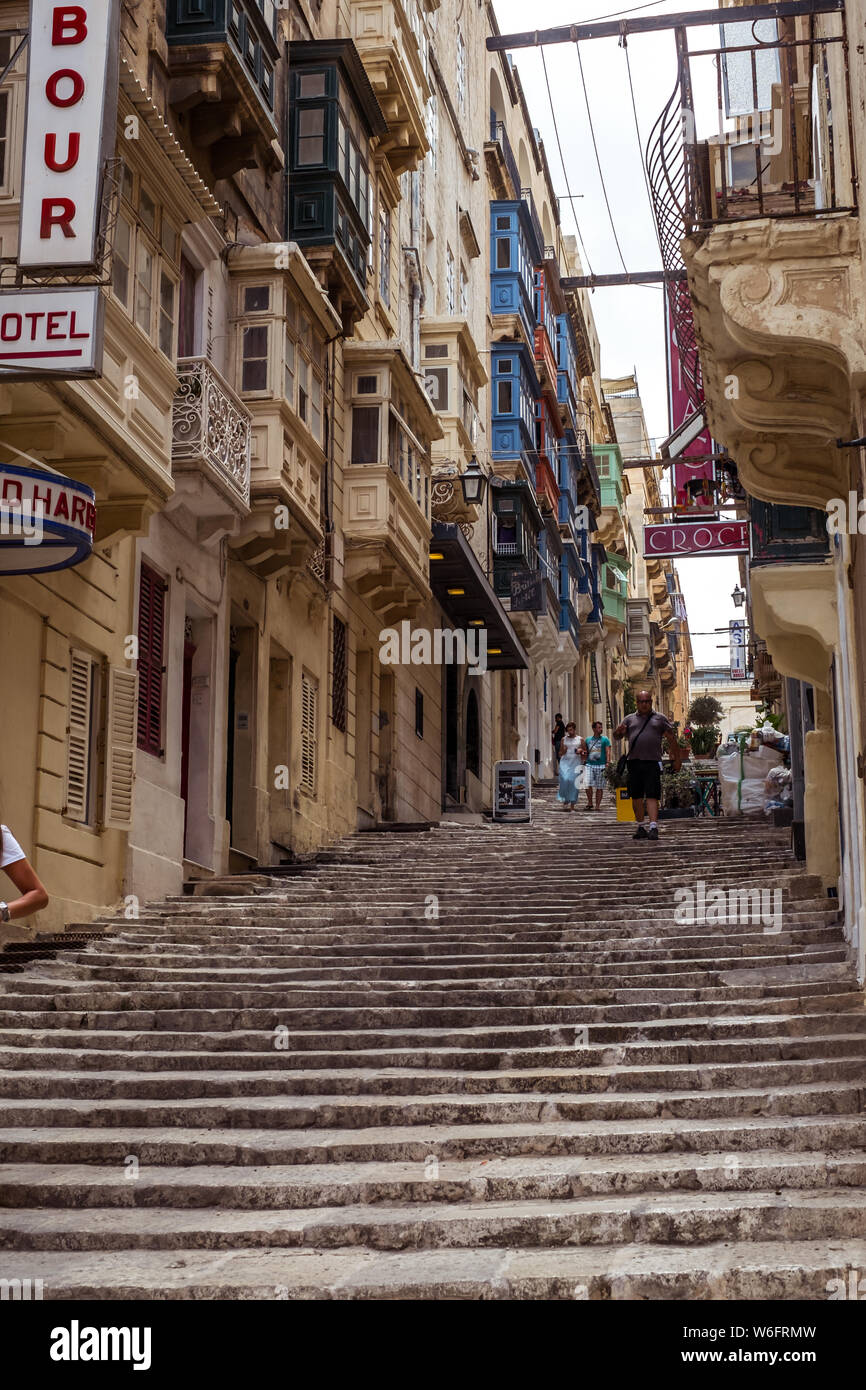 Valletta Malta, July 16 2019. Traditional architecture in Valletta Old ...