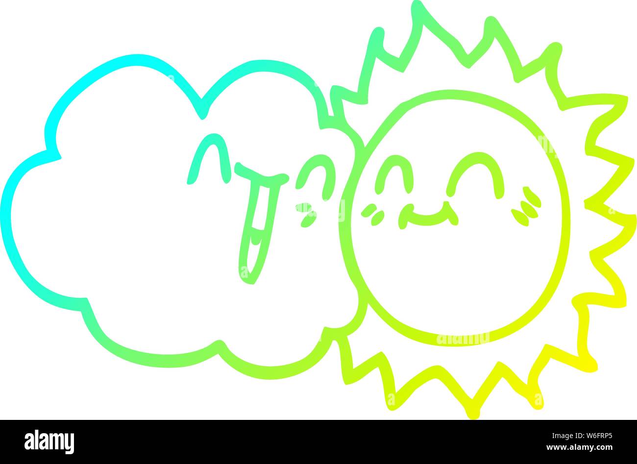 cold gradient line drawing of a cartoon happy sun and cloud Stock ...