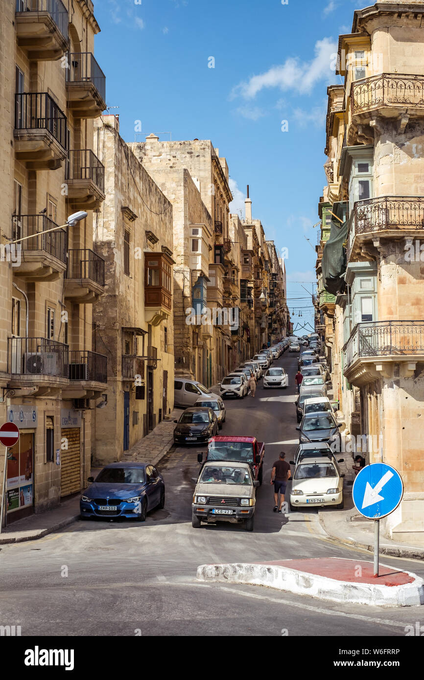 Valletta Malta, July 16 2019. Traditional architecture in Valletta Old ...