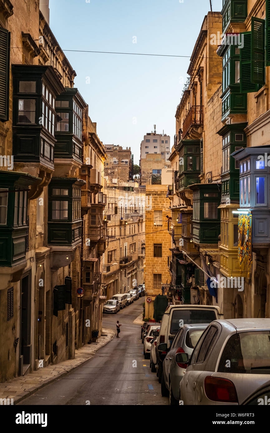 Valletta Malta, July 16 2019. Traditional architecture in Valletta Old ...