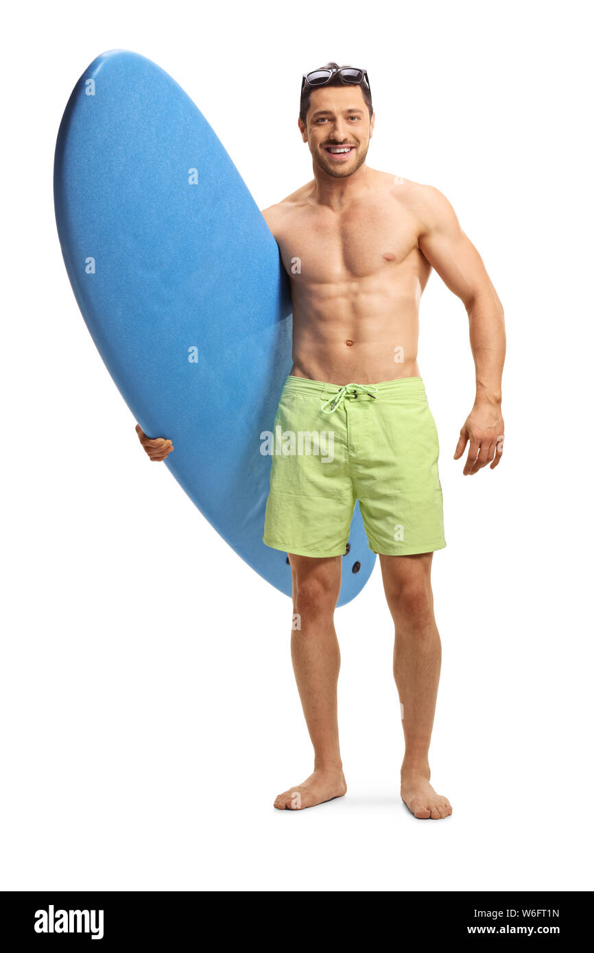 Muscular man holding surfing board Cut Out Stock Images & Pictures - Alamy