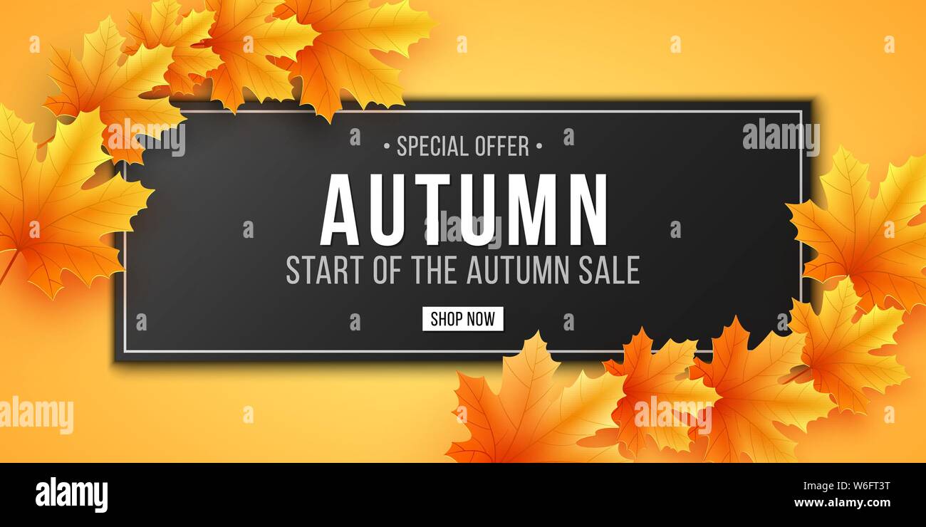 Autumn sale. Invitation gift card. Web banner with lettering. Seasonal ...
