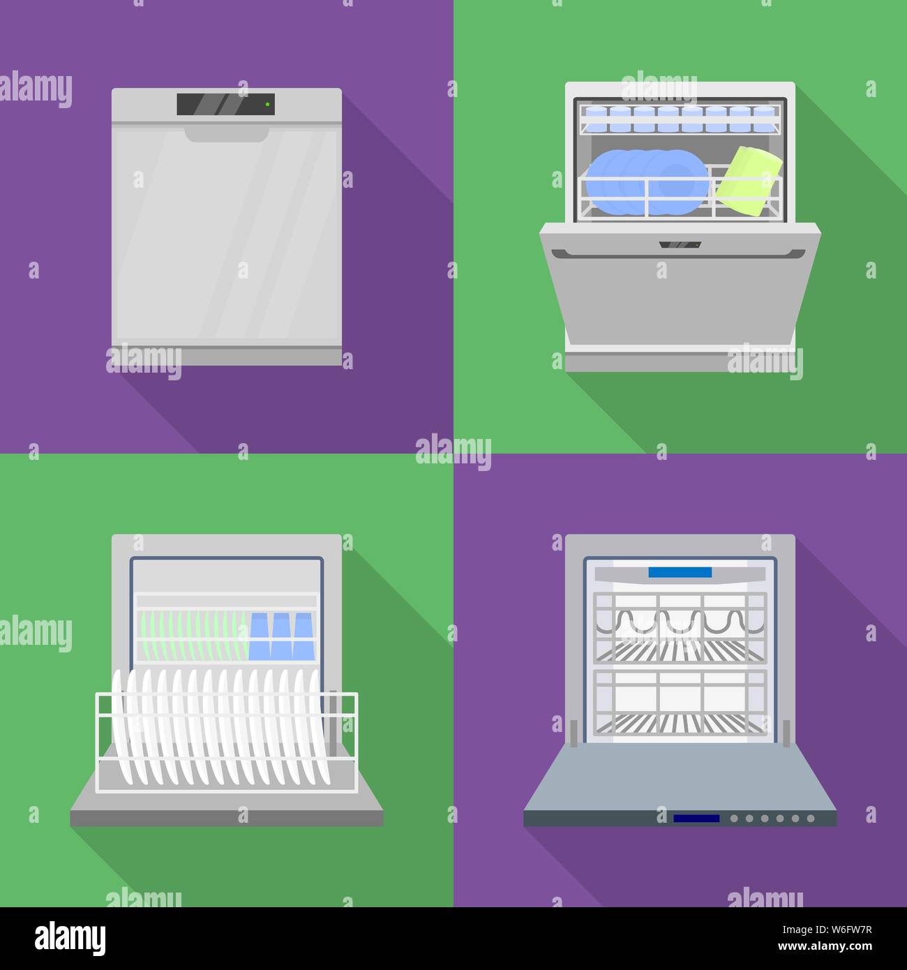 Dishwasher icons set, flat style Stock Vector Image & Art - Alamy